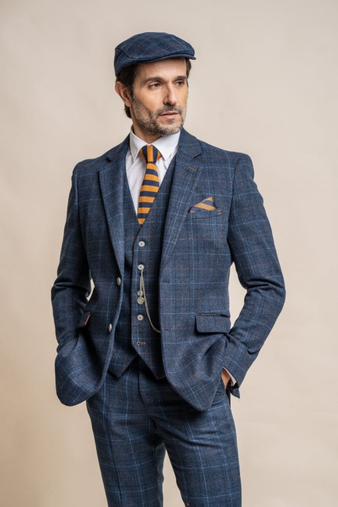 Cavani Cody Blue Tweed Check Wedding 3 Piece Suit Slim Fit | SuitsMe
