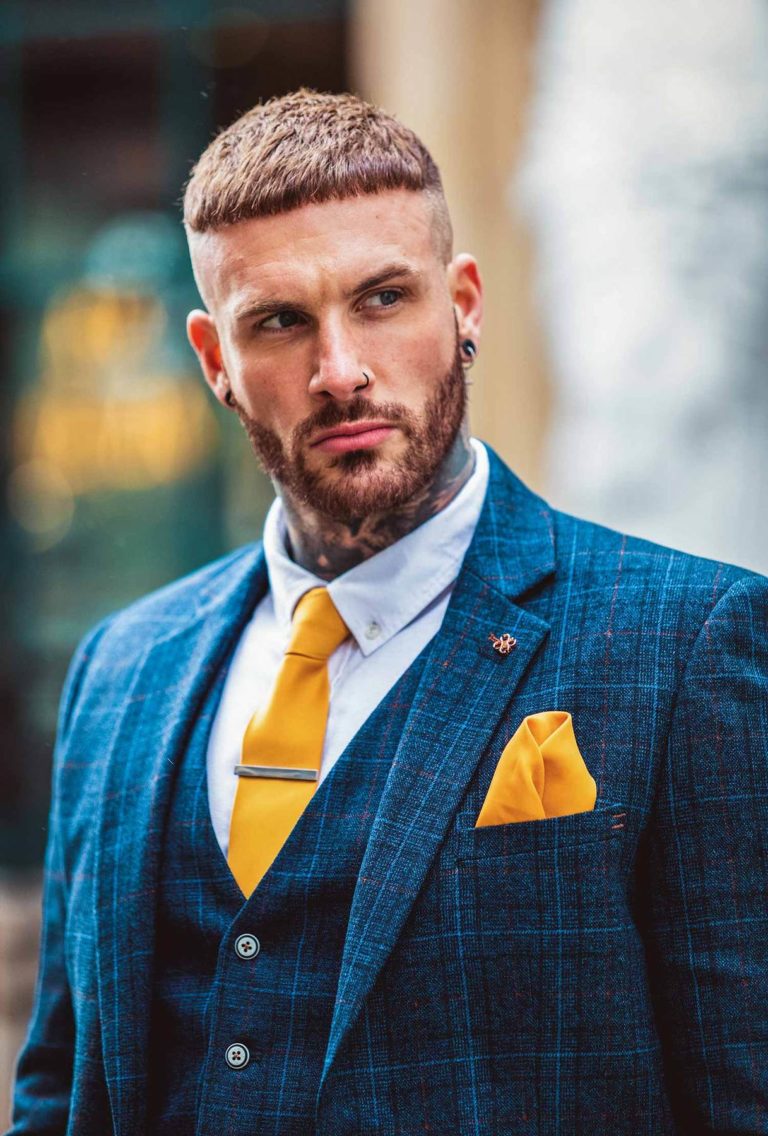 Cavani Cody Blue Tweed Check Wedding 3 Piece Suit Slim Fit | SuitsMe