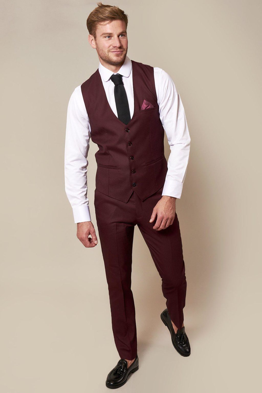 Mens Marc Darcy Danny Wine 3 piece Suit Slim Fit | SuitsMe