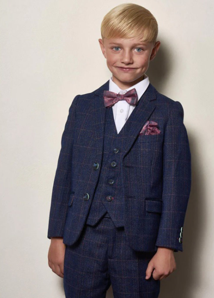 Boys Marc Darcy Harry Indigo Blue Check Tweed 3 Piece Suit | SuitsMe