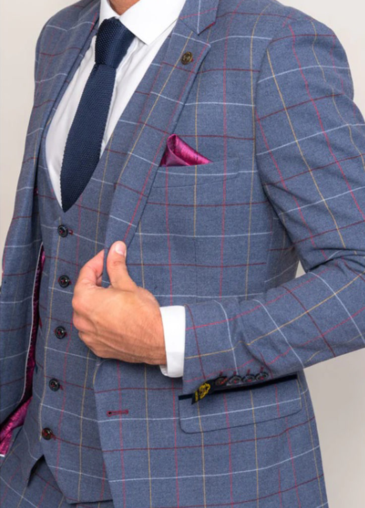 Marc Darcy Drake Sky Blue Tweed Check Wedding 3 Piece Suit | SuitsMe