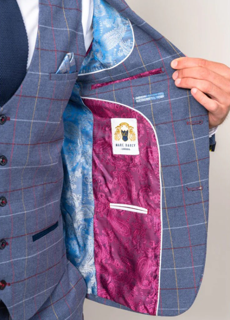 Marc Darcy Drake Sky Blue Tweed Check Wedding 3 Piece Suit | SuitsMe