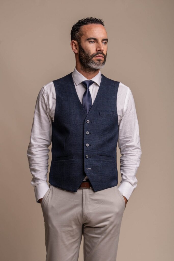 Cavani Caridi Navy 3 Piece Contrast Suit With Stone Chinos | SuitsMe